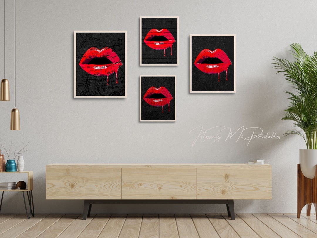 Red Hot Lips Set of 4 Printable Wall Art Prints With Unique Styles ...