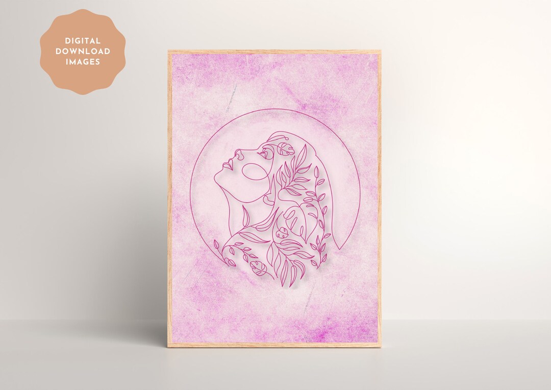 Purple Female Head Printable Line Art, Mystical Bohemian Wall Art ...