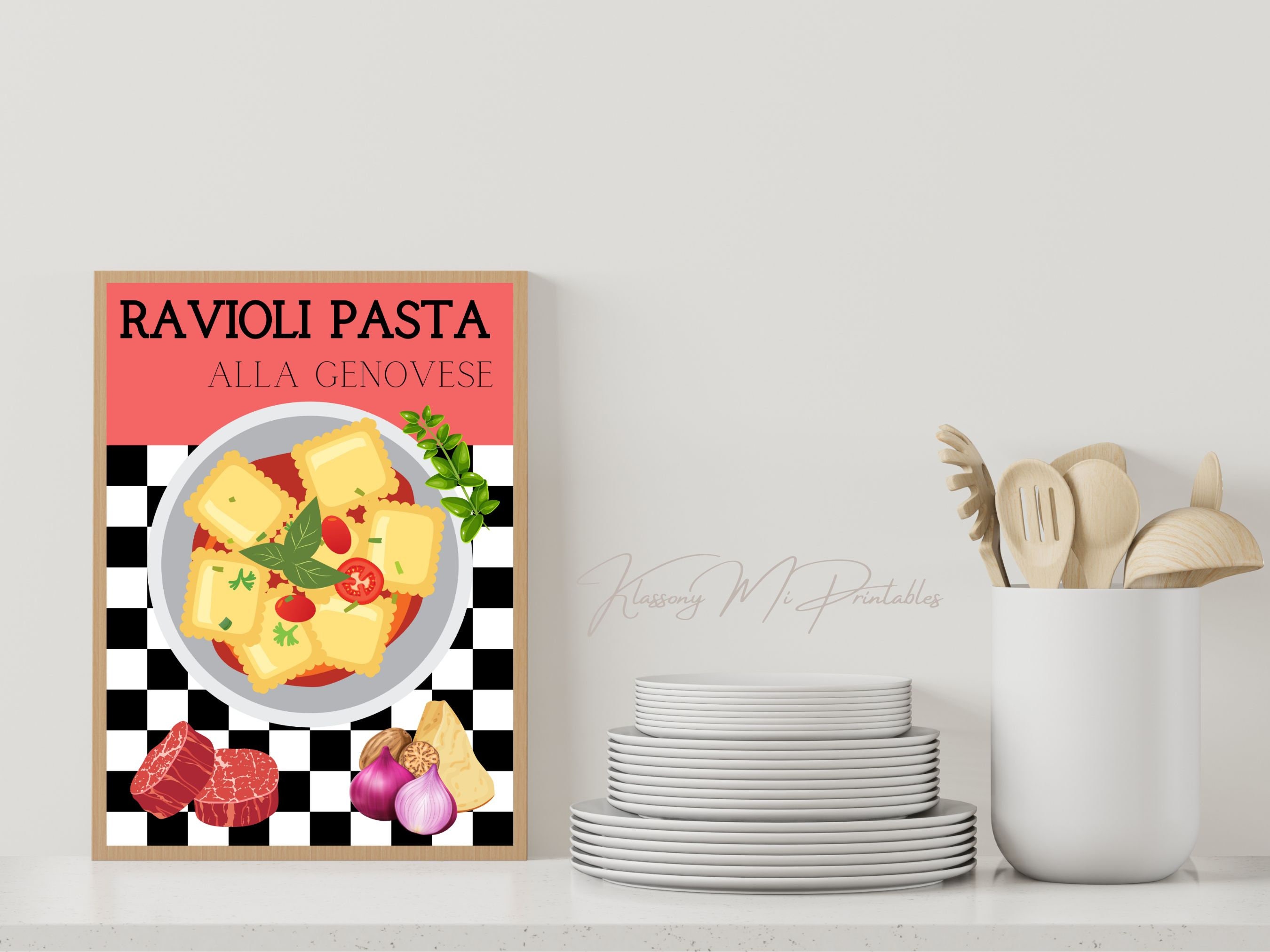 Ravioli Pasta Alla Genovese Printable Wall Art Featuring Dish & Cooking ...