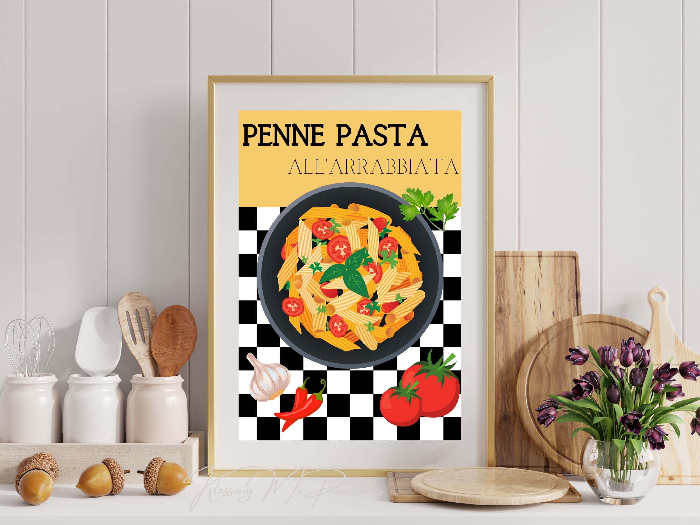 Penne Pasta All'arrabbiata Printable Wall Art, Featuring Ingredients ...