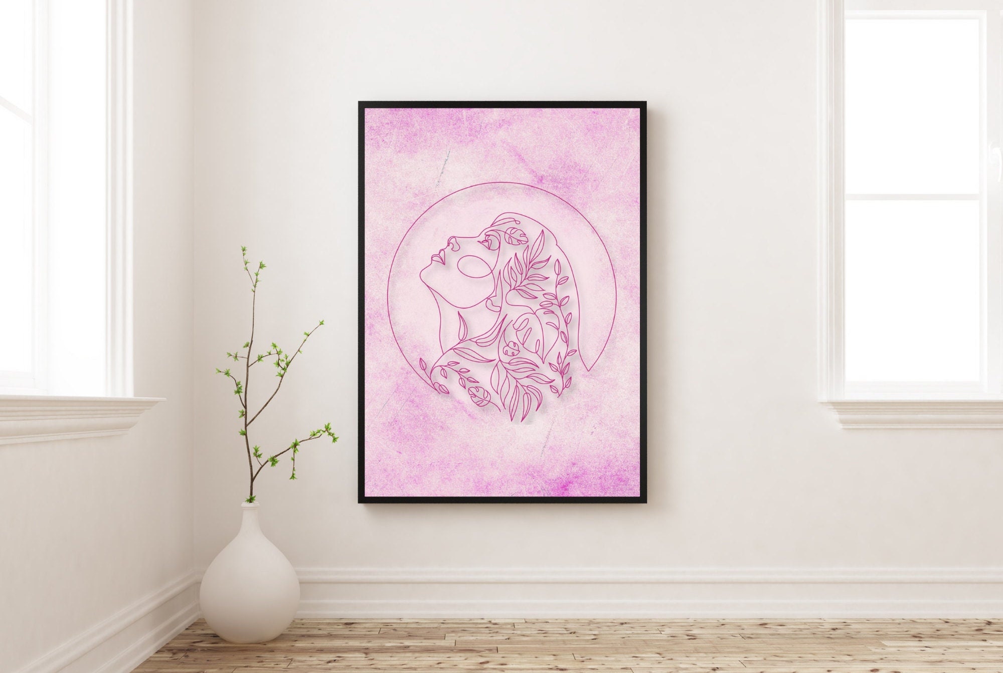 Purple Female Head Printable Line Art, Mystical Bohemian Wall Art ...