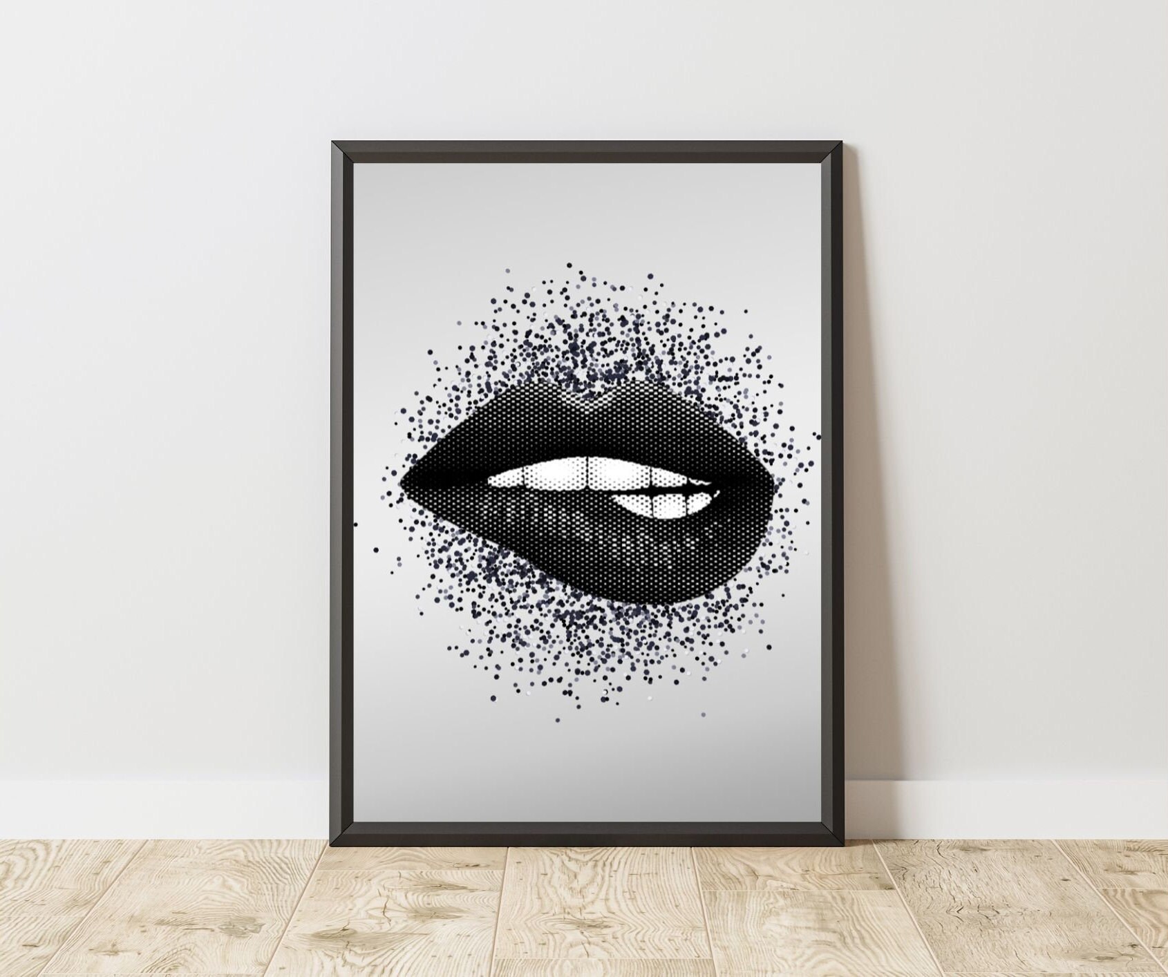 Silver Black and White Lip Printable Wall Art, Lip Digital Wall Decor ...