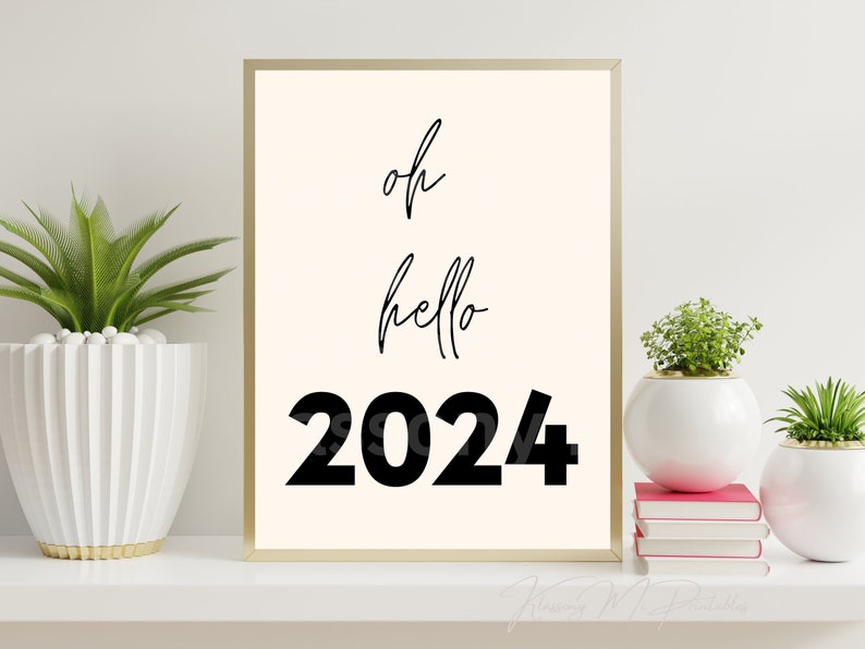 Oh Hello 2024 Slogan Print 2024 New Year Nude Black Digital - Etsy
