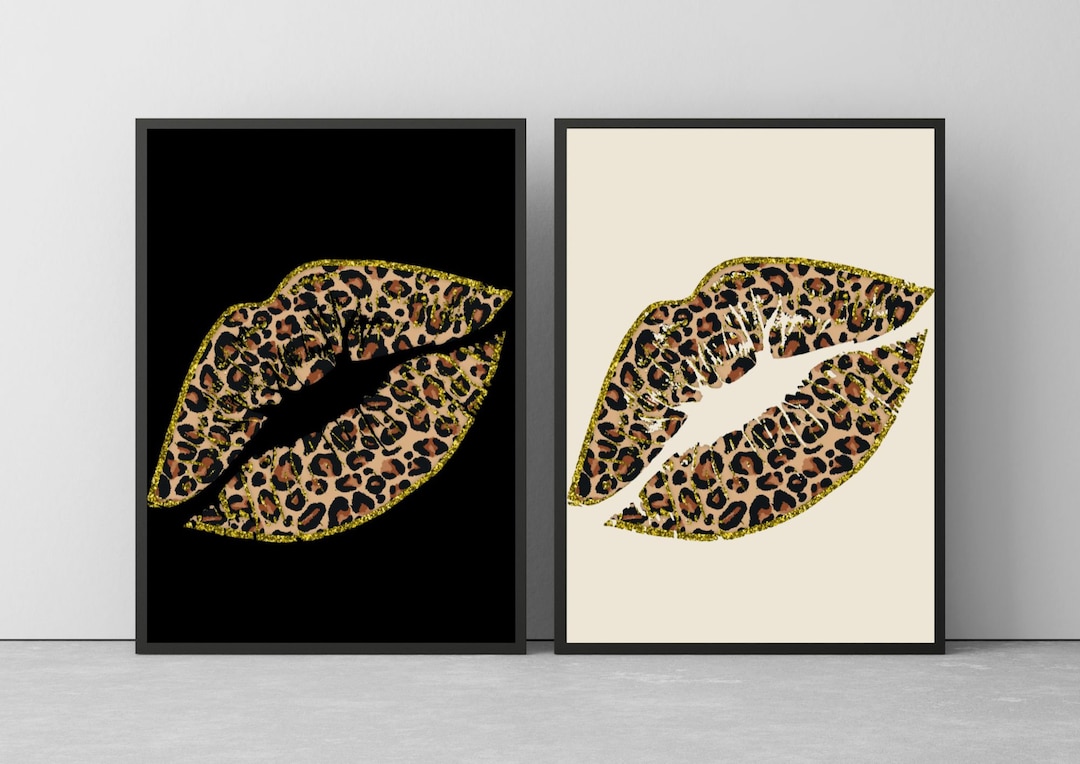 Leopard Print Lip Digital Wall Art, Gold Leopard Lip Posters, Brown Lip ...