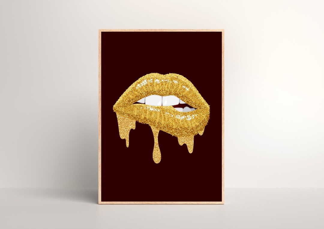Big Gold Liquid Lips Downloadable Art, Trendy Wall Art, Bold Minimalist ...
