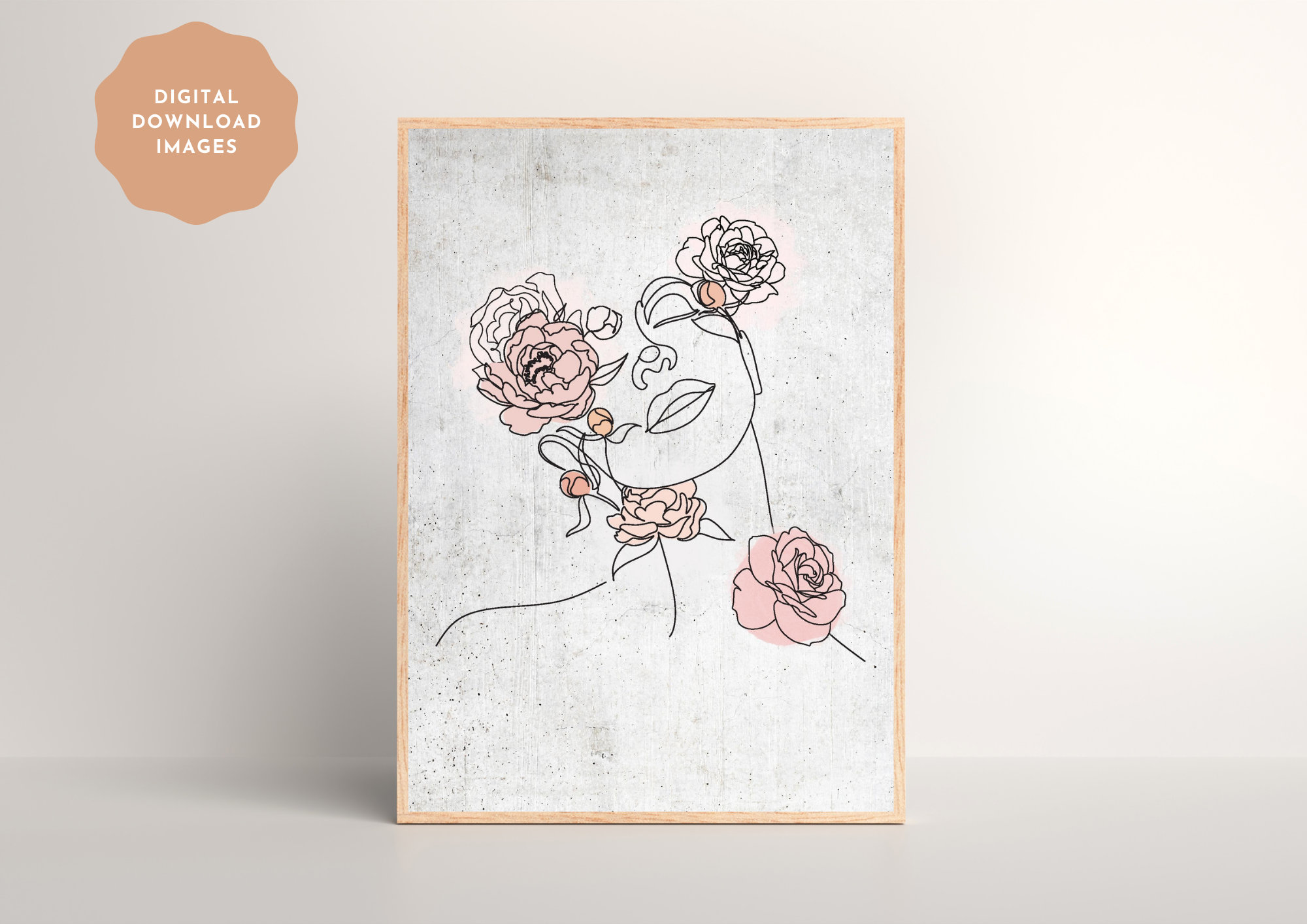 Female Face Printable Line Art, Woman Floral Head Art Decor, Abstract ...