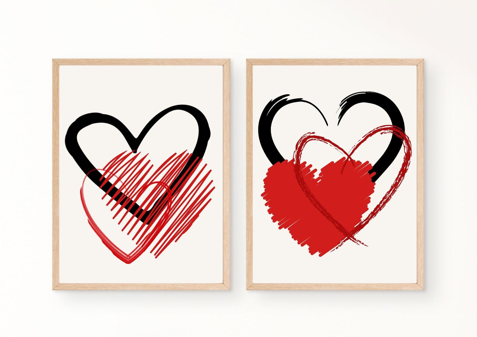 Abstract Heart Wall Art Red Heart Poster Set of 2 Trendy Art - Etsy