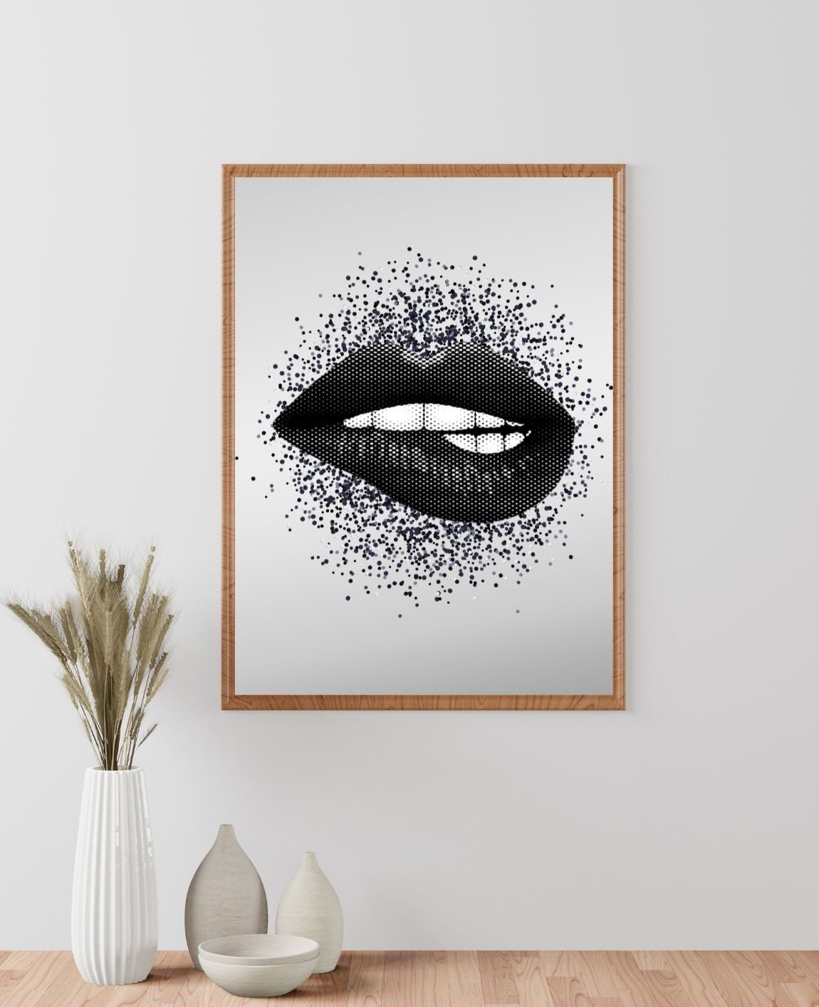 Silver Black and White Lip Printable Wall Art, Lip Digital Wall Decor ...