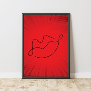 Big Red Lip Poster, Lip Digital Wall Art, Black Scribble Lip Print, Lip ...