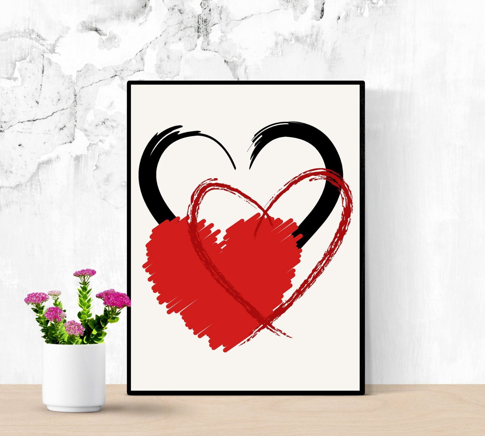 Abstract Heart Wall Art, Red Heart Poster, Set of 2 Trendy Art Designs ...