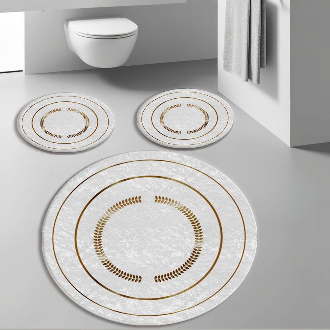 Gold Accent 3-piece Round Bath Rug Set: Non-slip Bathroom Decor - Etsy