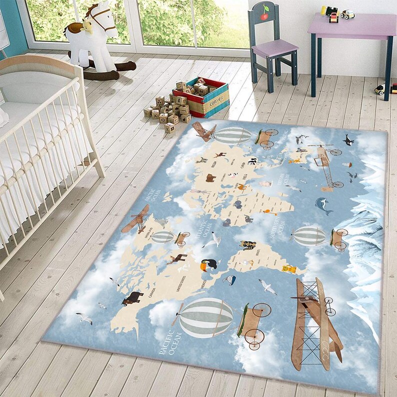 World Map Children's Carpet, Map Model Carpet, Countries Children's ...