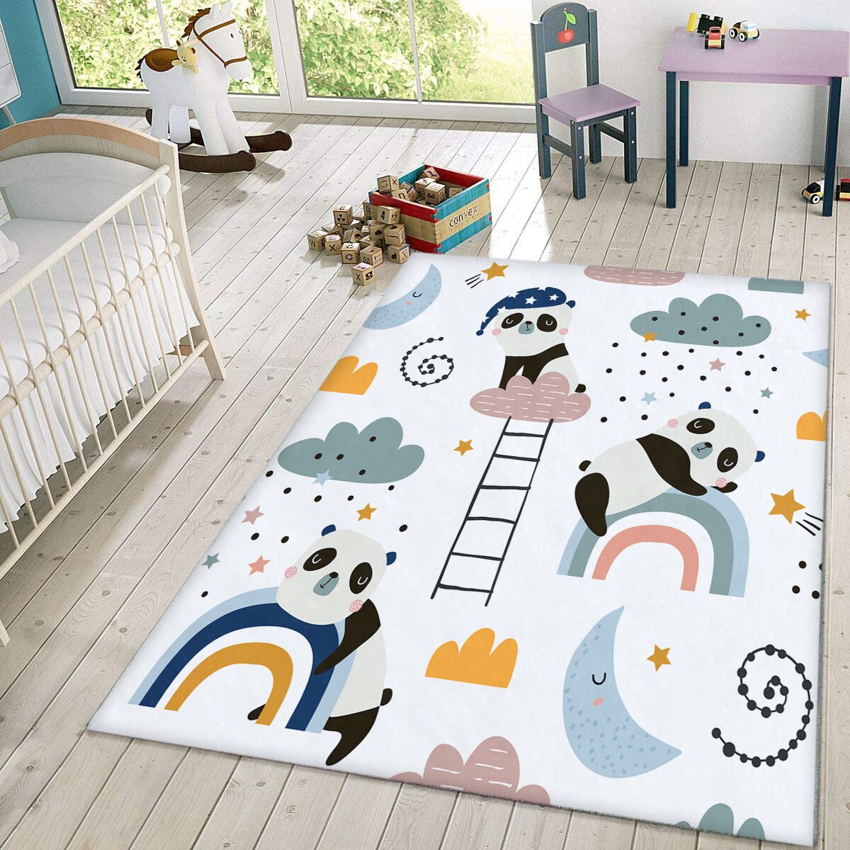 Panda Cloud Nursery Rug ,play Rug,nursery Rug,kids Room Rug,gift for ...