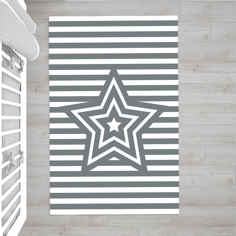 Gray Star Children's Rug, Star Pattern Children's Rug, Star Striped Rug ...