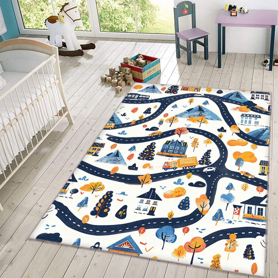 Kids Road Map Play Rug: Washable Nursery Activity Mat - Etsy