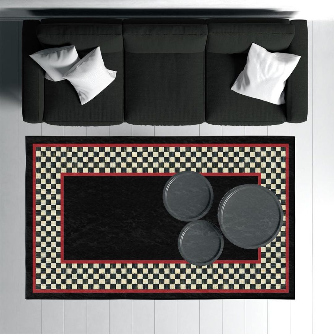 Black and White Checkered Carpet, Modern Chess Pattern Non-slip Carpet ...