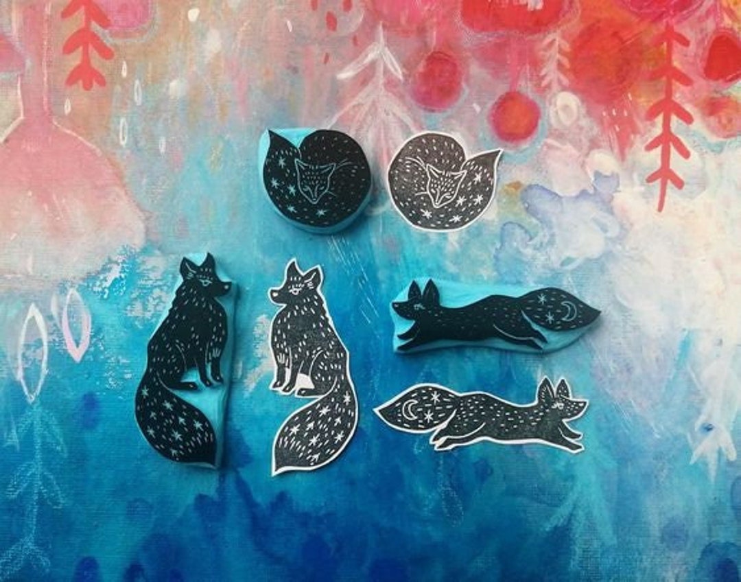 Fox Stamp Set, Unmounted Rubber Stamp, Star Constellation Moon, Winter ...