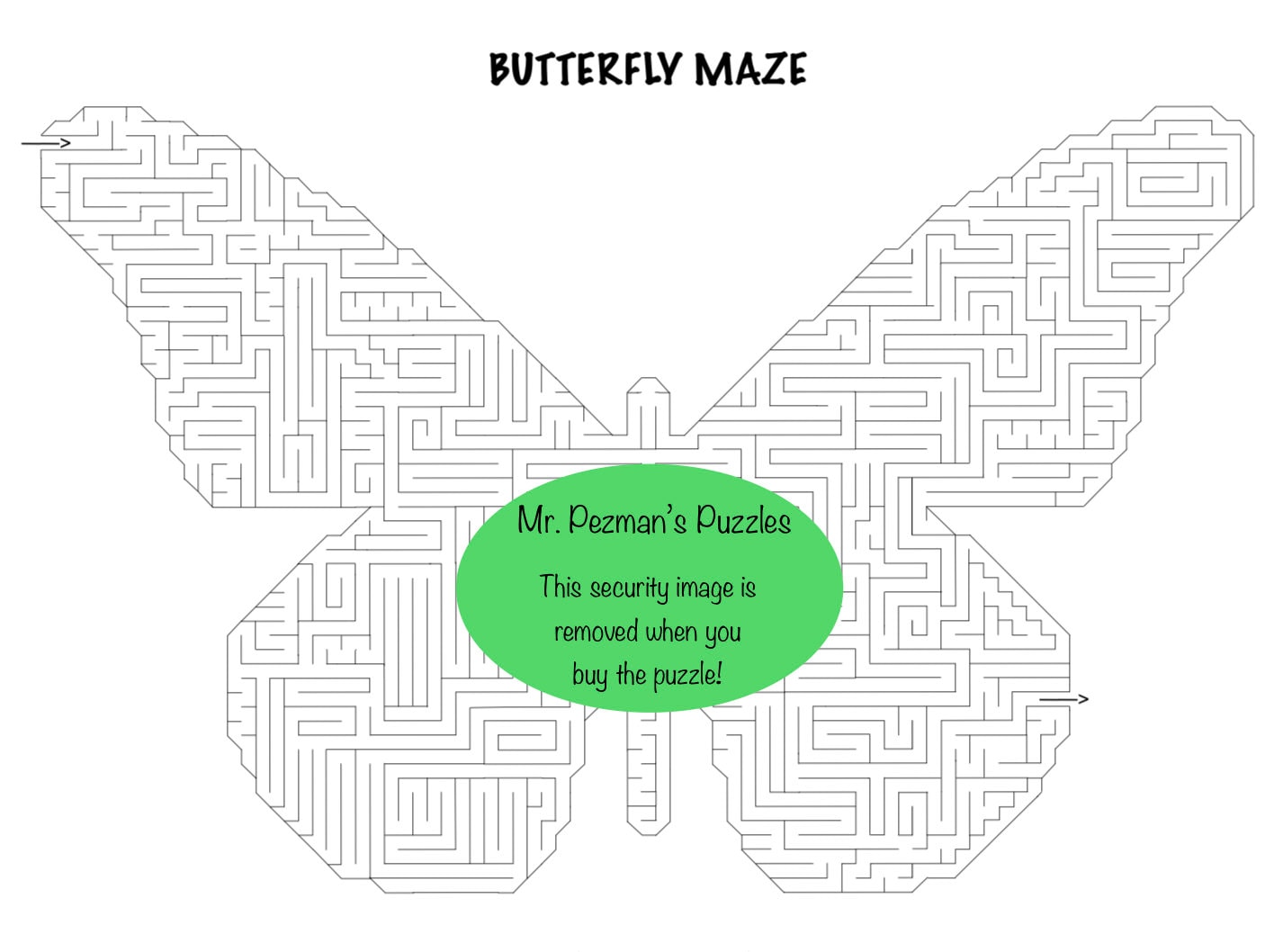 Printable PDF BUTTERFLY Maze Puzzle Adult Level Difficulty Download ...