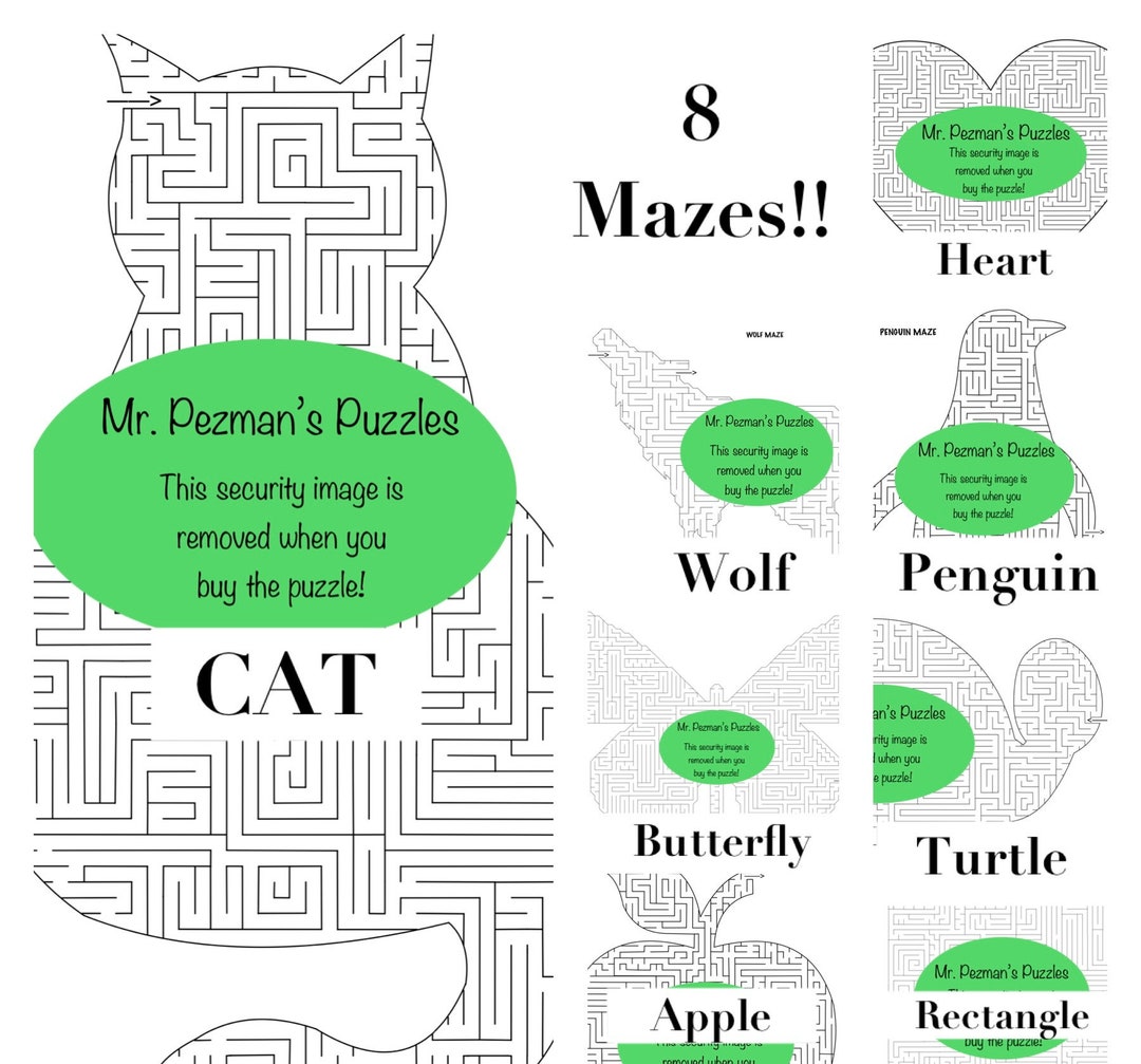 Printable PDF Mr. Pezman’s Maze Puzzles - 8 MAZES Adult Level ...