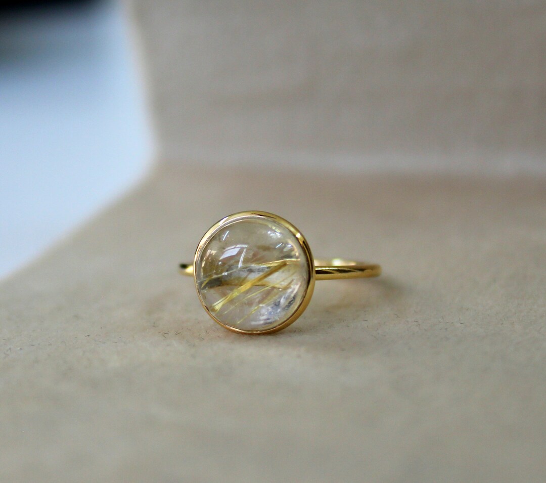 Natural Golden Rutilated Quartz Gold Ring - Rutilated Gold Ring ...