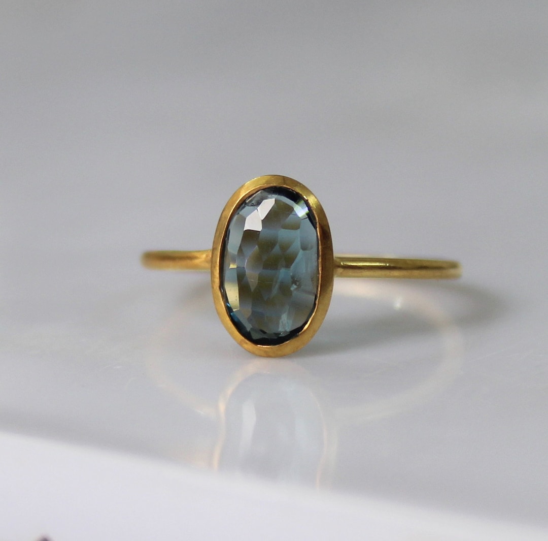 Solid Gold London Blue Topaz Ring - Handmade Gemstone Ring - Etsy
