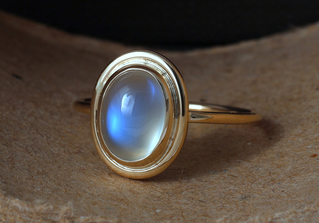 Blue Ceylon Moonstone Ring: Oval Gemstone, June Birthstone - Etsy