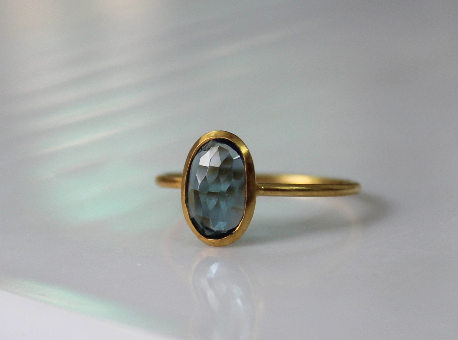 Solid Gold London Blue Topaz Ring - Handmade Gemstone Ring - Etsy