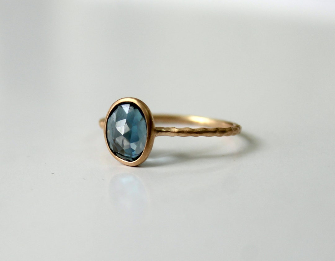 Solid Gold London Blue Topaz Ring: Handmade Hammered Gemstone - Etsy