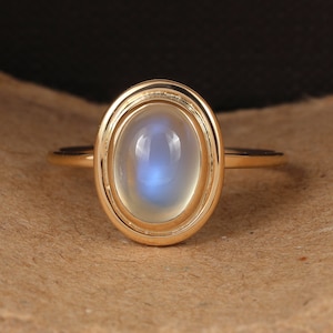 Blue Ceylon Moonstone Ring: Oval Gemstone, June Birthstone - Etsy