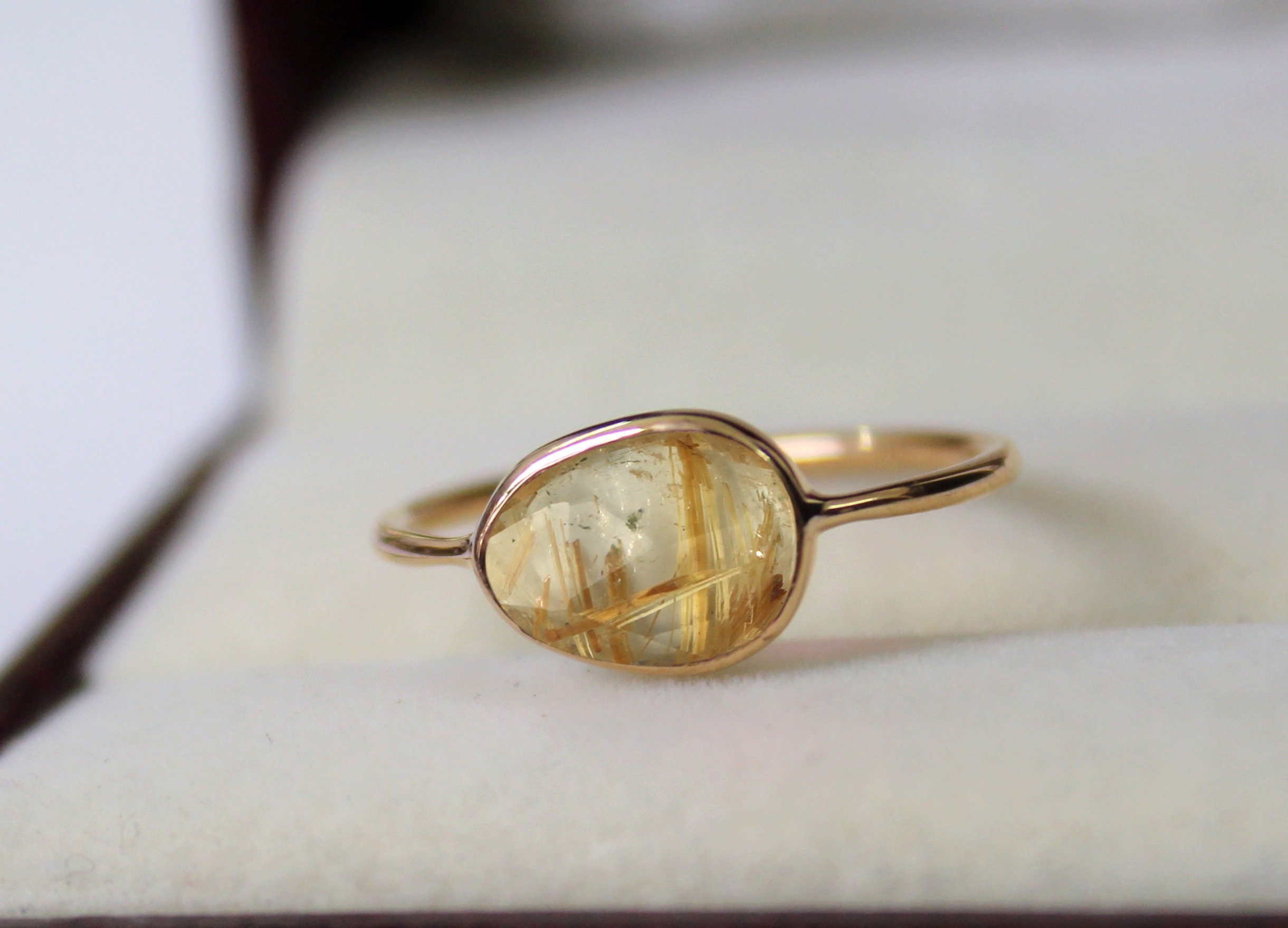 Golden Rutile Quartz Slice Ring Rutile Quartz Slice Ring Birthstone ...