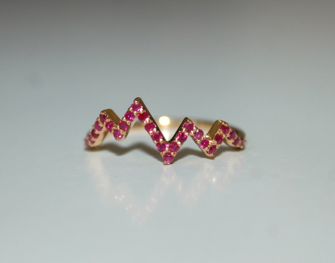 Ruby Heart Beat Ring, Gold Pulse Lifeline Ring - Heartbeat Ring for ...