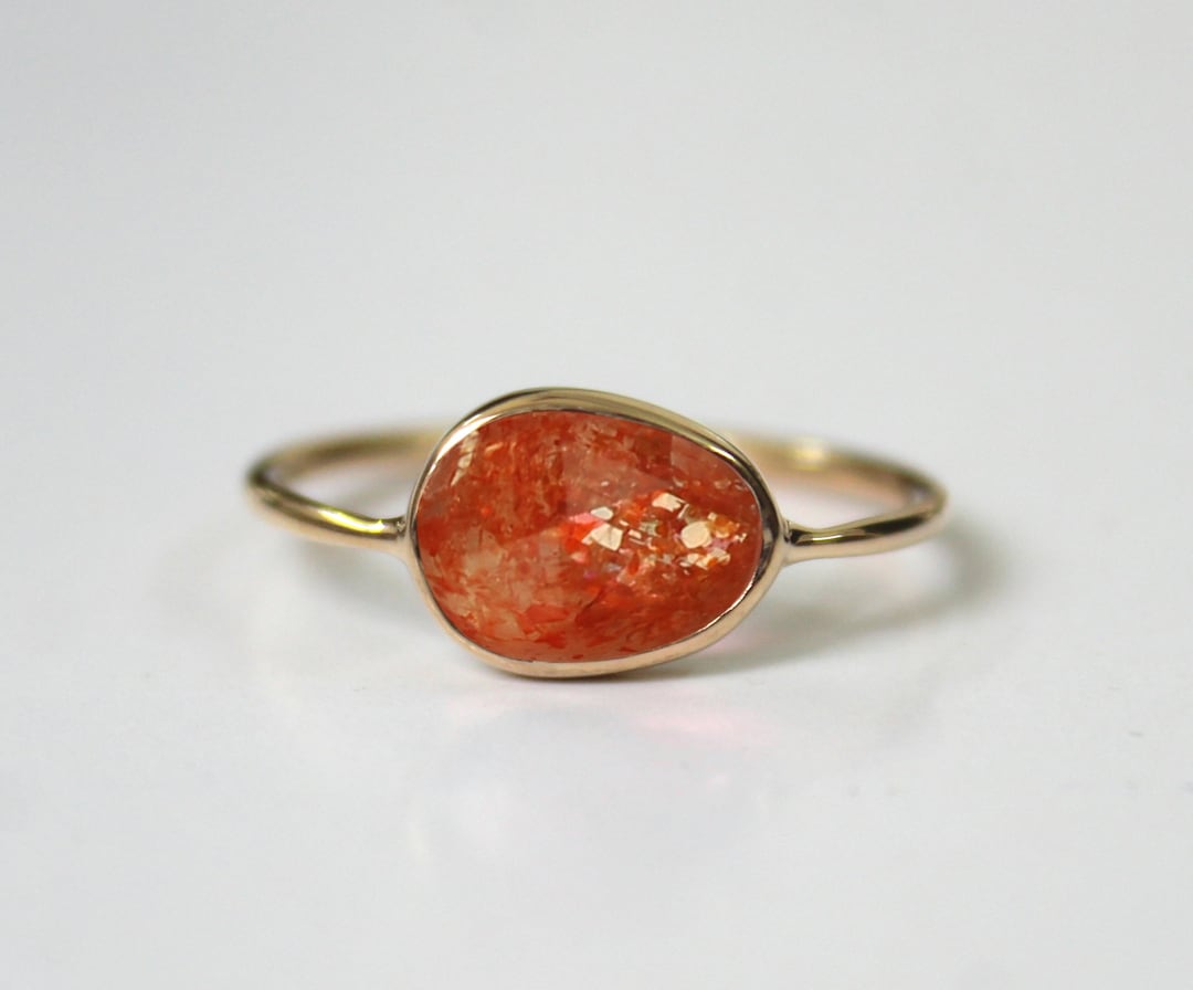 Handmade Gold Sunstone Ring: Dainty Birthstone Engagement Ring - Etsy