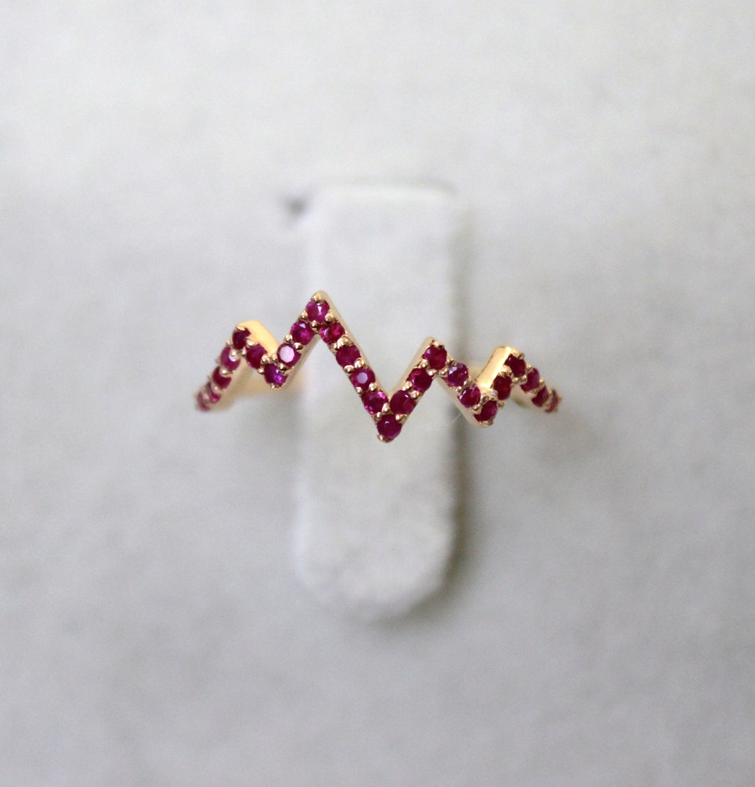Ruby Heart Beat Ring Gold Pulse Lifeline Ring Heartbeat - Etsy