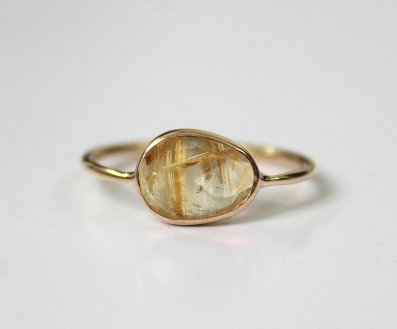 Golden Rutile Quartz Slice Ring Rutile Quartz Slice Ring Birthstone ...