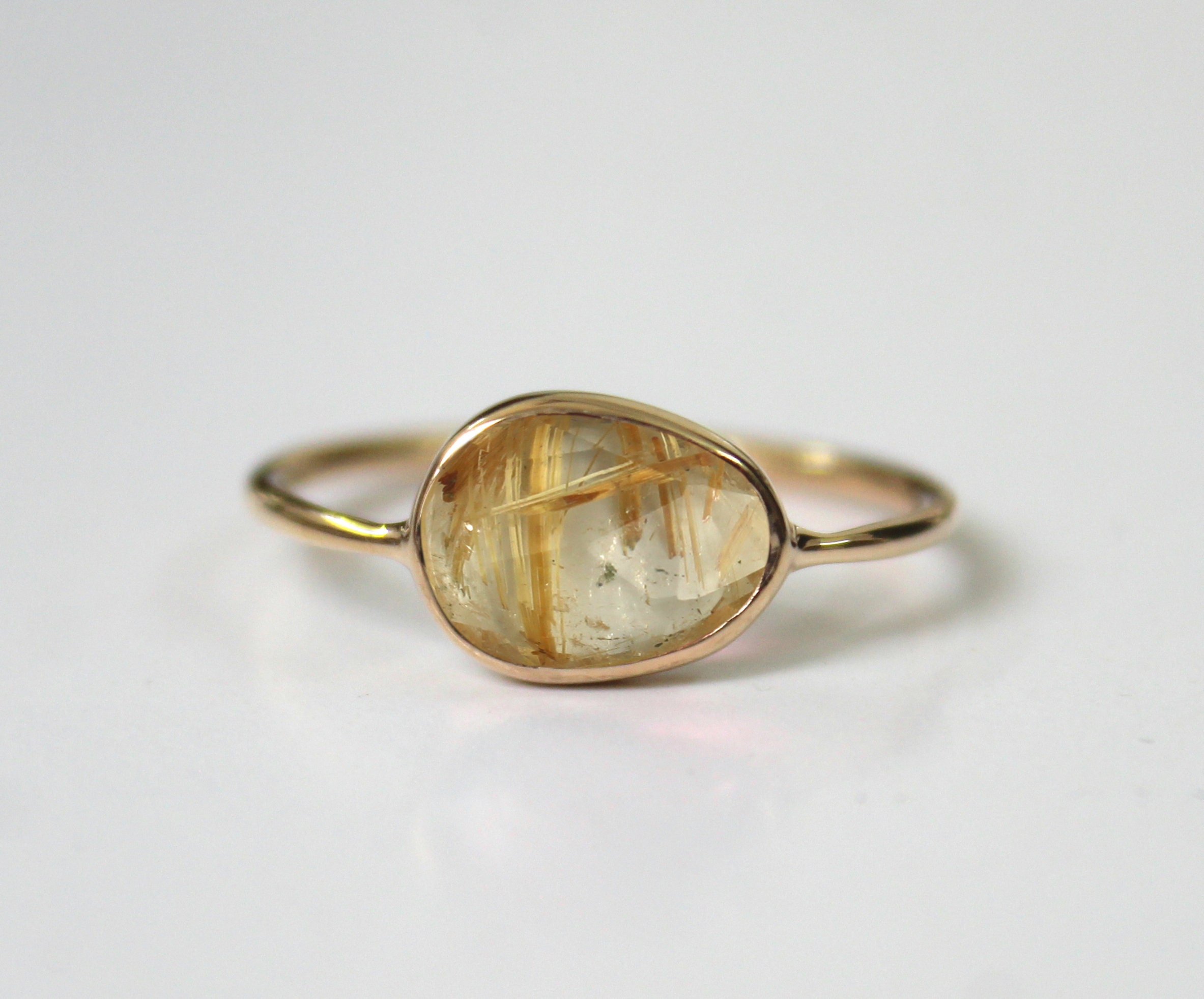 Golden Rutile Quartz Slice Ring Rutile Quartz Slice Ring Birthstone ...