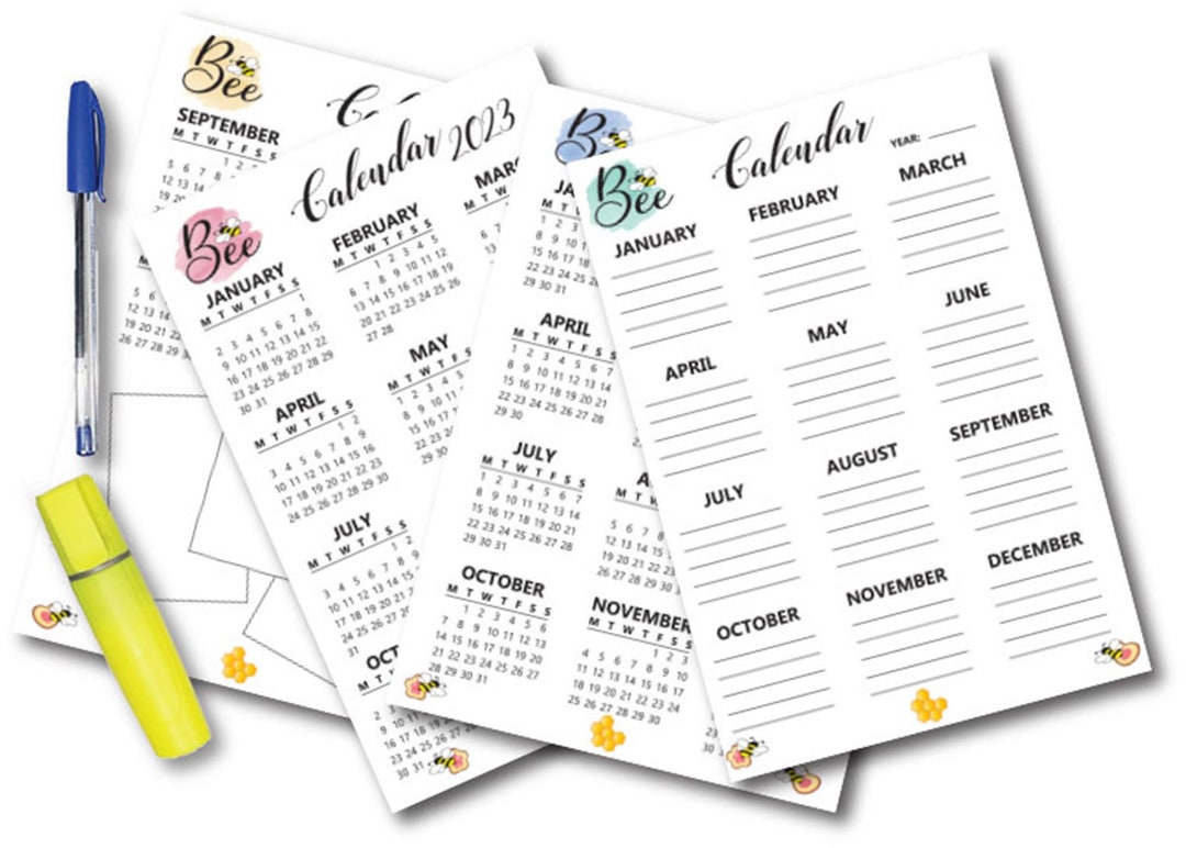 Cute Bee Perpetual, 2023 & 2024 Printable Calendars A4 - Etsy