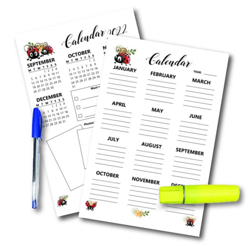 Cute Ladybug Perpetual, 2023 and 2024 Calendars A4 - Etsy