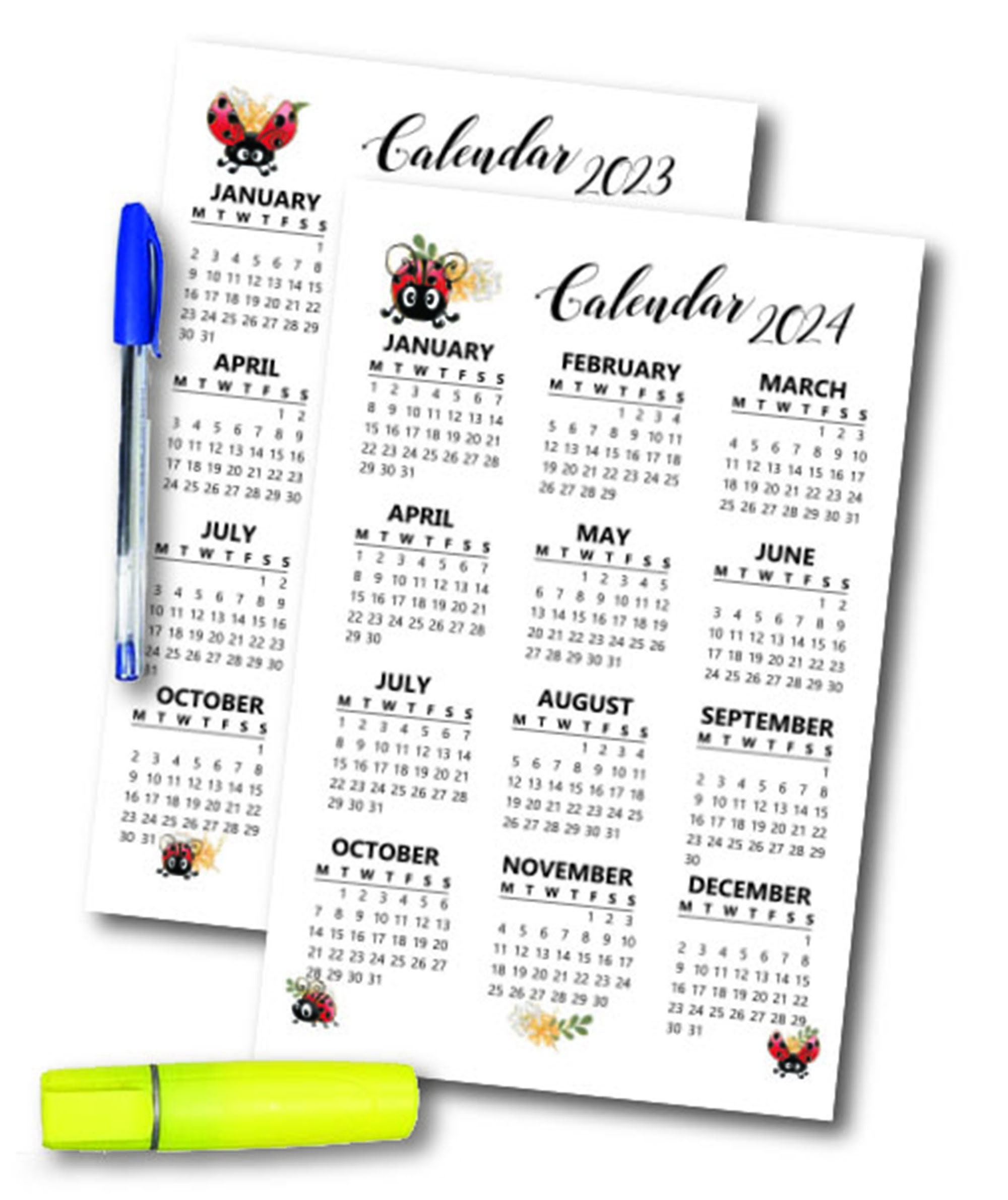 Cute Ladybug Perpetual, 2023 and 2024 Calendars A4 - Etsy