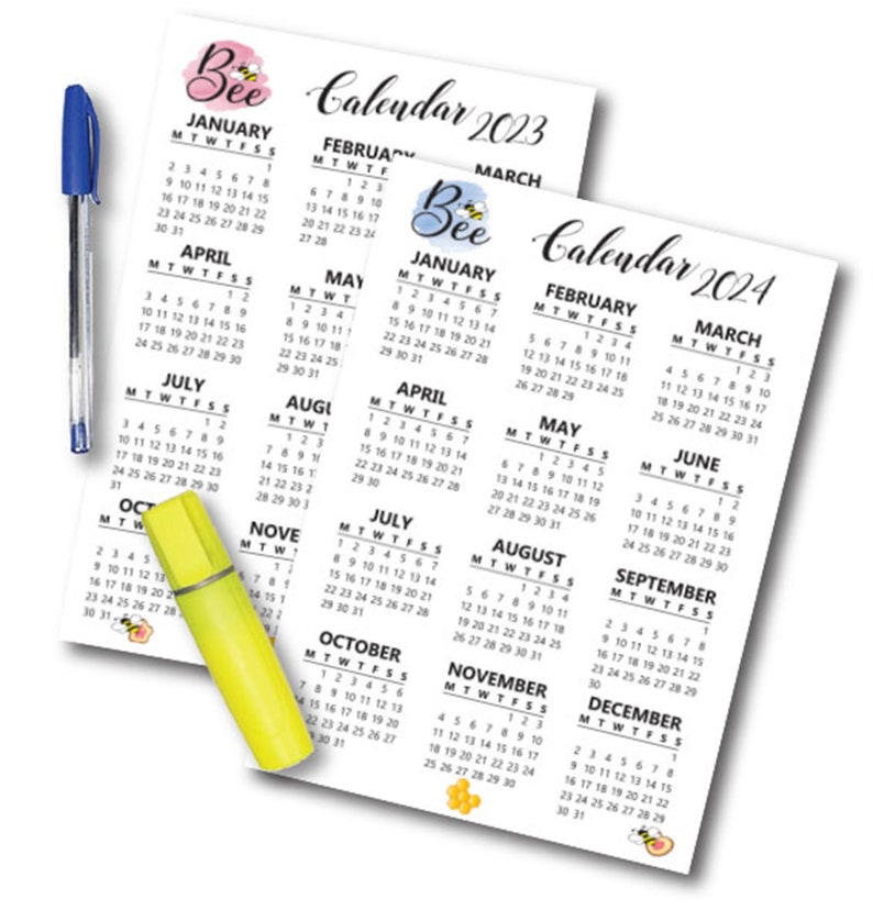 Cute Bee Perpetual, 2023 & 2024 Printable Calendars A4 - Etsy
