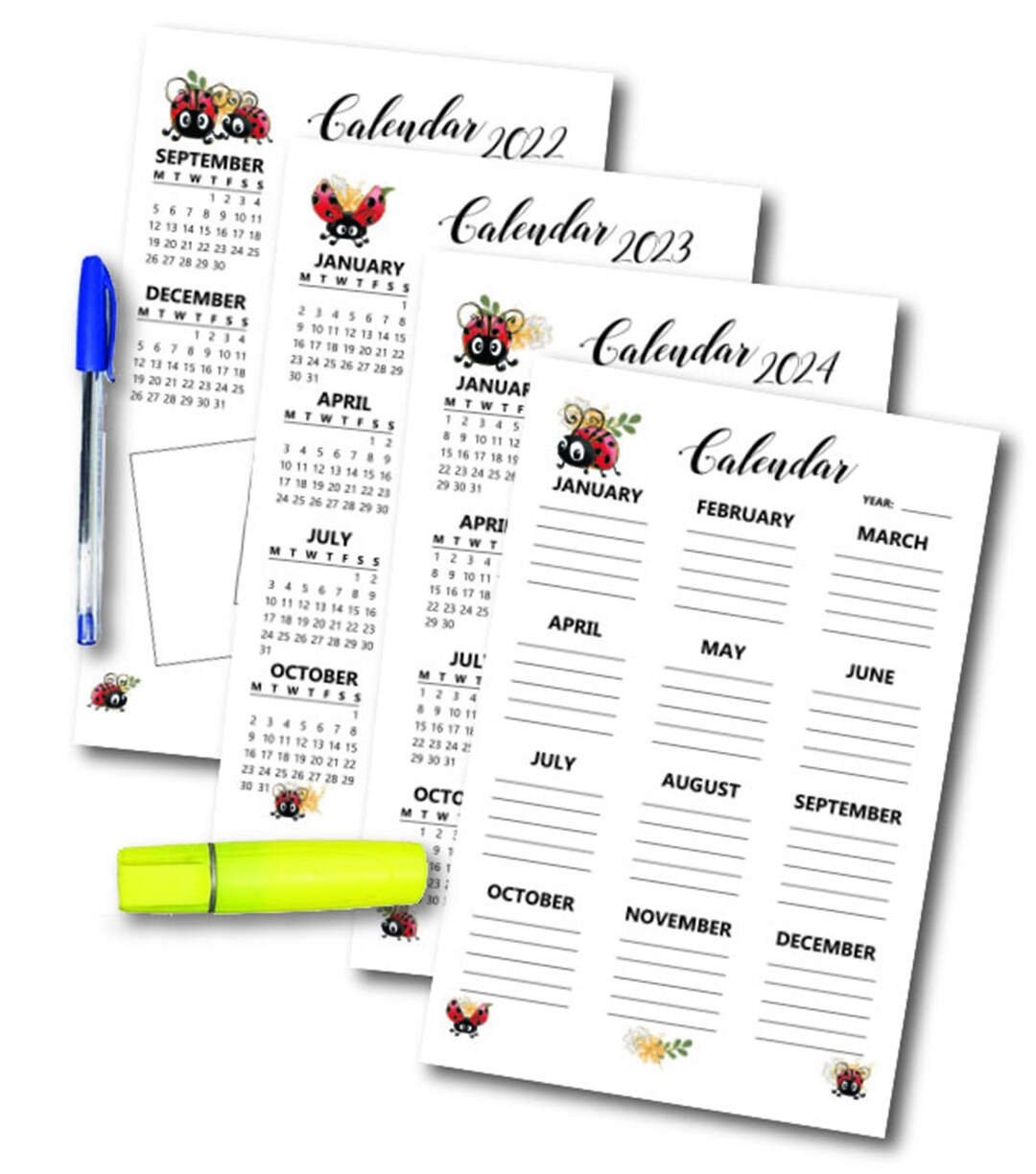 Cute Ladybug Perpetual, 2023 and 2024 Calendars A4 - Etsy