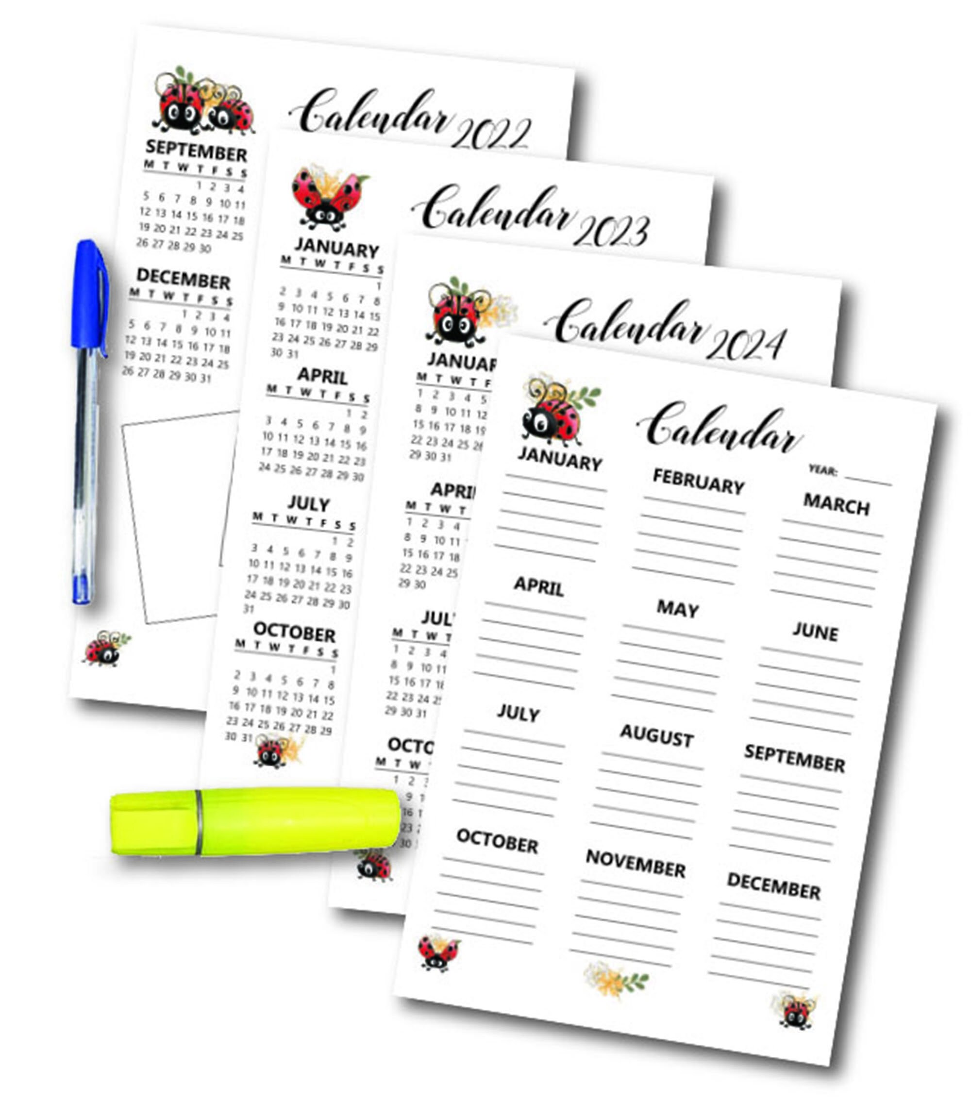 Cute Ladybug Perpetual, 2023 and 2024 Calendars A4 - Etsy