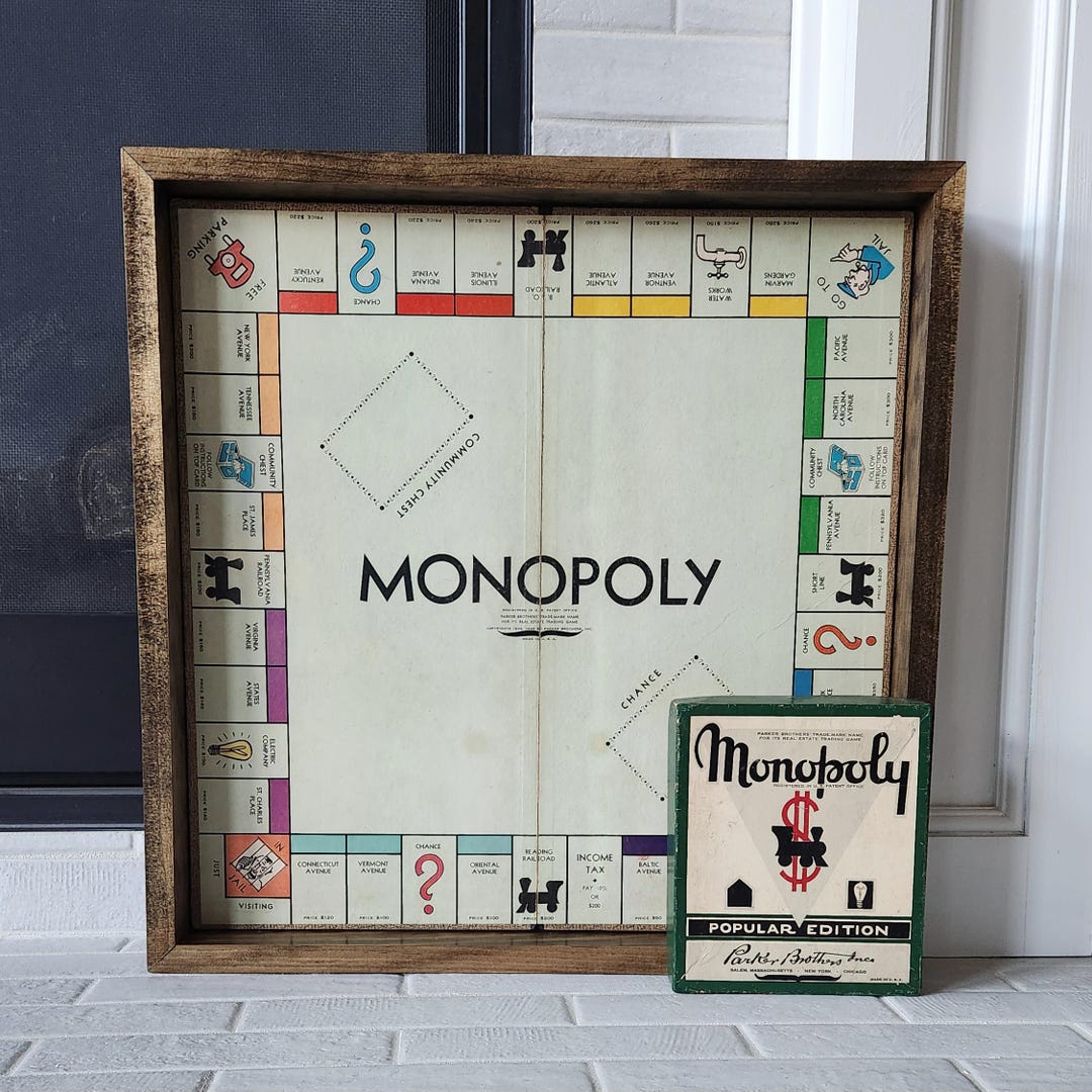 Display and Play 1953 Monopoly Green Mustache Handmade Framed Board ...