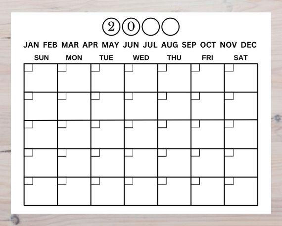 Printable Blank Monthly Calendar - Etsy