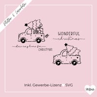 Plotterdatei Weihnachtsauto SVG DXF PNG Eps Cricut Tannenbaum Schnee Winter Weihnachten Advent ...