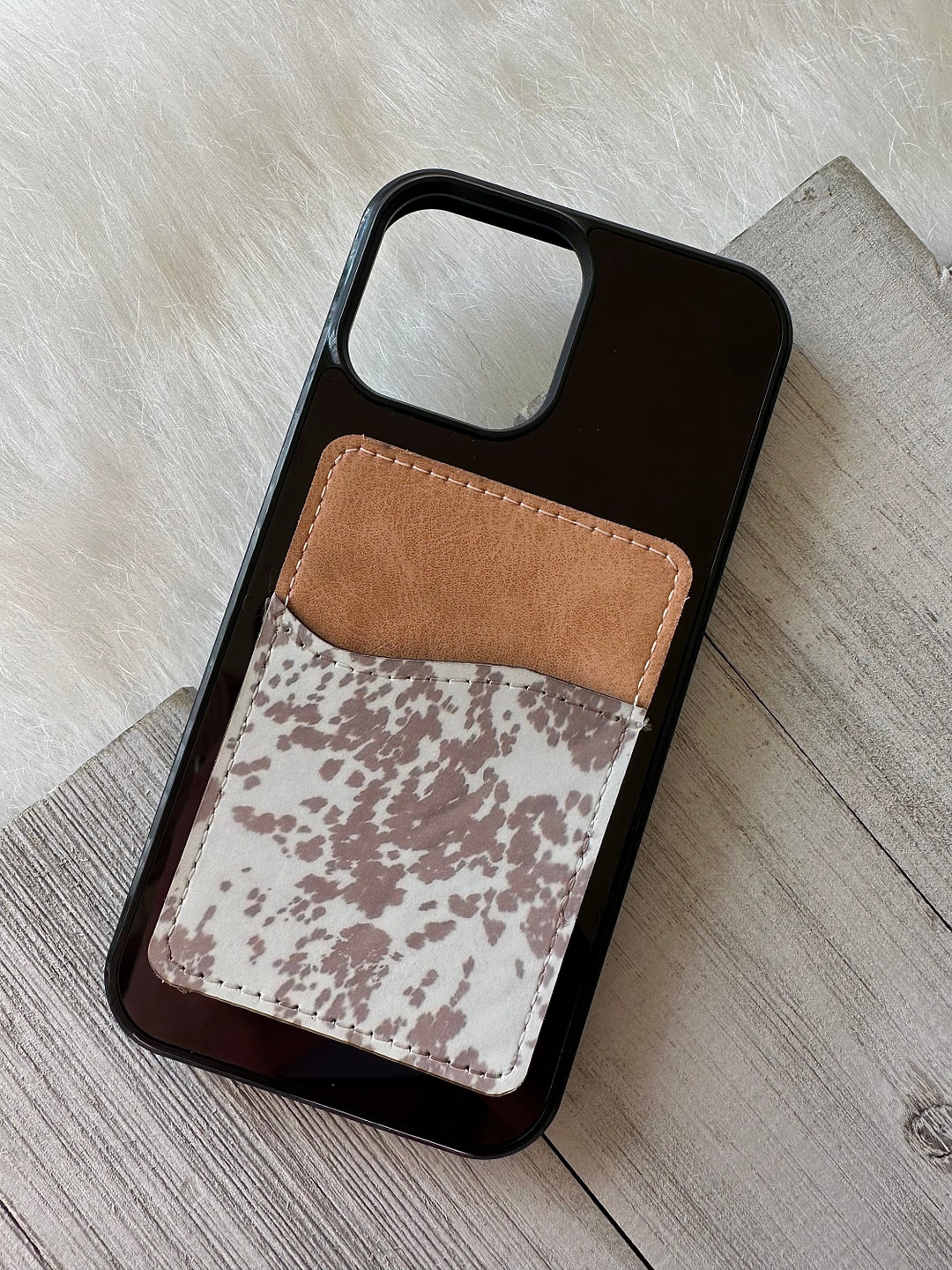 Light Brown Cowhide Card Holder printed Design - Etsy