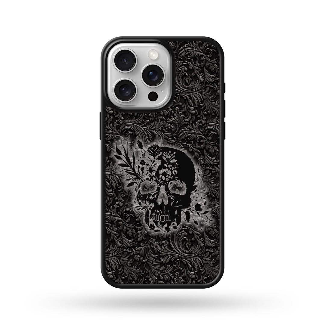Black Leather Sugar Skull Magsafe Compatible Phone Case - Etsy