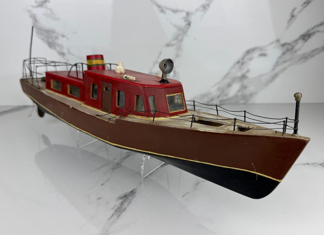 Vintage Small Wooden Scratch Built Model Boat - Handmade Electric Pond ...