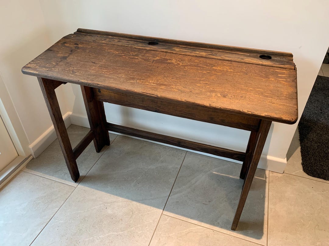 SOLD Original Antique Folding Solid Oak School Desk Wooden Writing ...