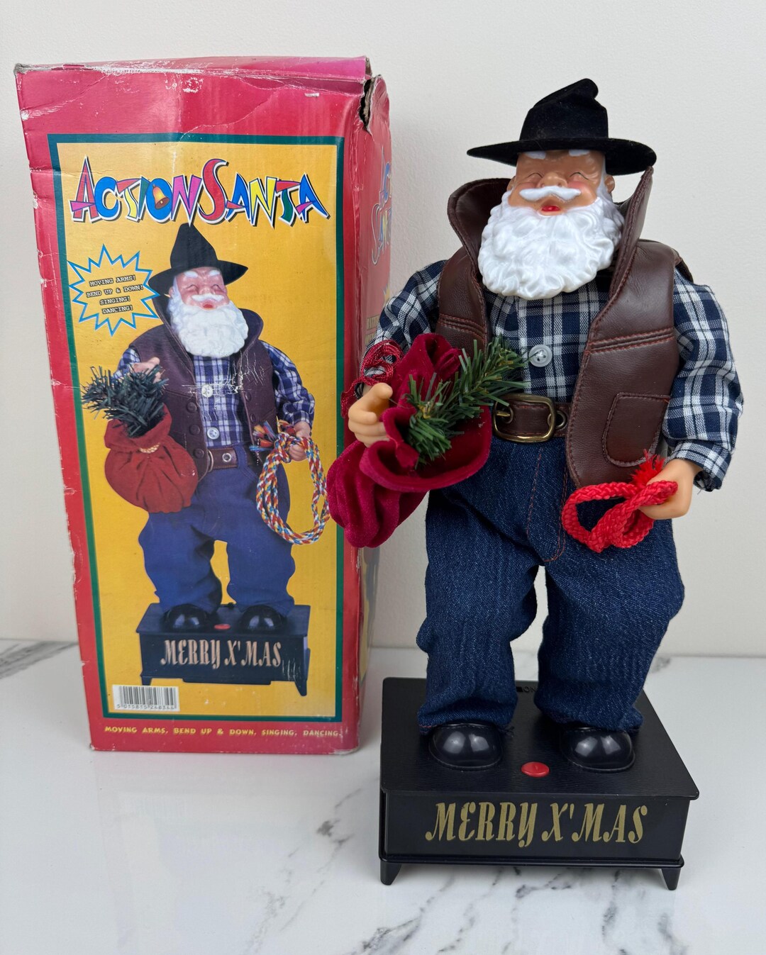 Vintage Action Santa Cowboy Singing & Dancing Father Christmas Figure ...