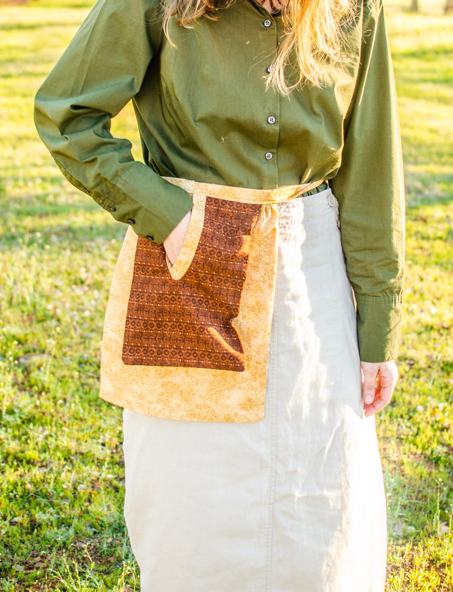 TIE-ON POCKET, Double Pocket, Brown and Tan, Prairie Pocket, Handmade ...